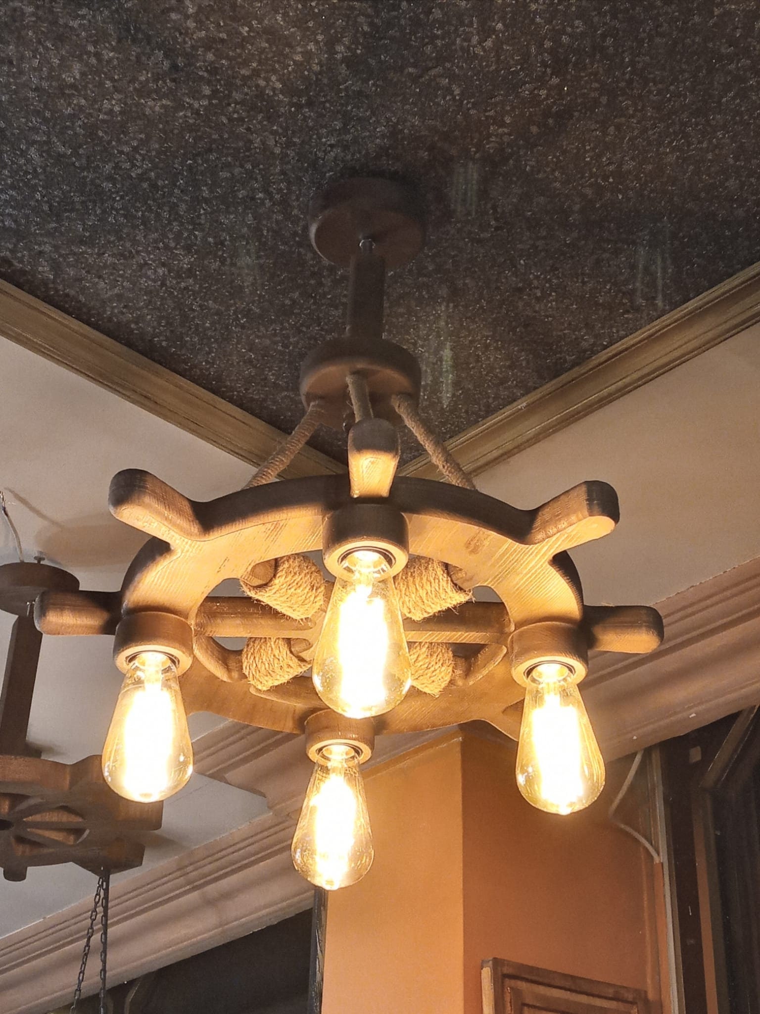 Ship Helm Chandelier 4 Lamps With Rope - Etsy