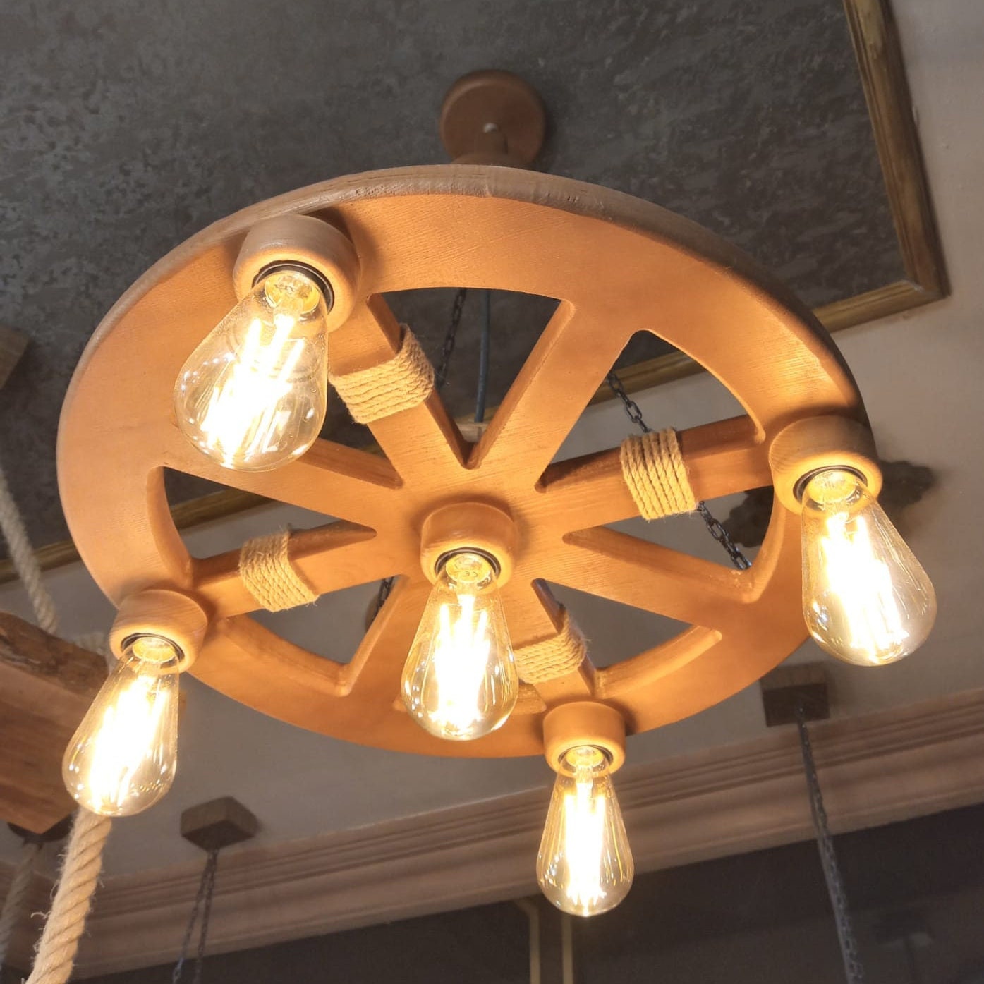 Wheel Chandelier 5 Lamps With Rope - Etsy