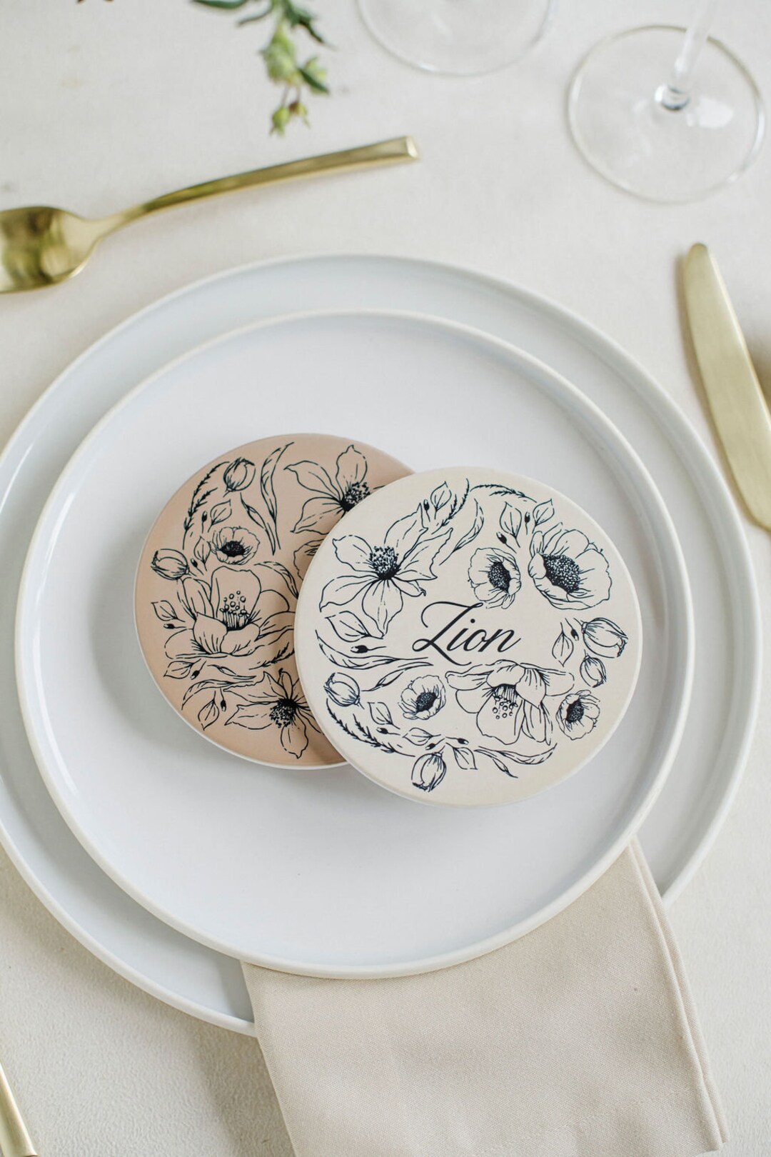 Modern Neutral Floral Coaster, Modern Romantic Wedding, Wedding Coaster ...