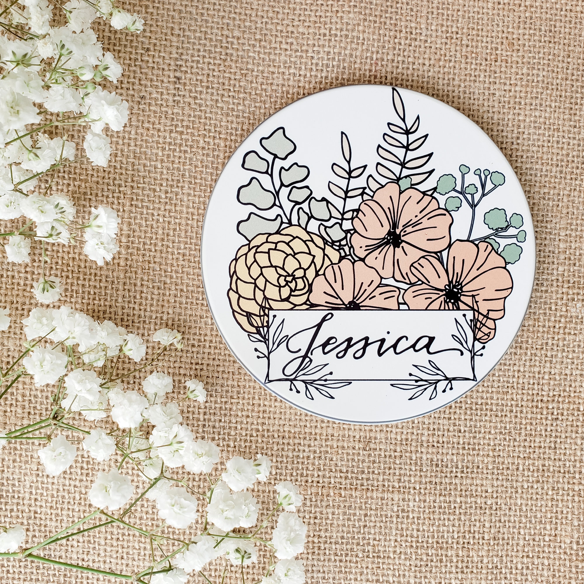 Blue Botanical Rustic Wedding Favor Coaster — The Patterned Desk