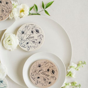 Modern Neutral Floral Coaster, Modern Romantic Wedding, Wedding Coaster ...