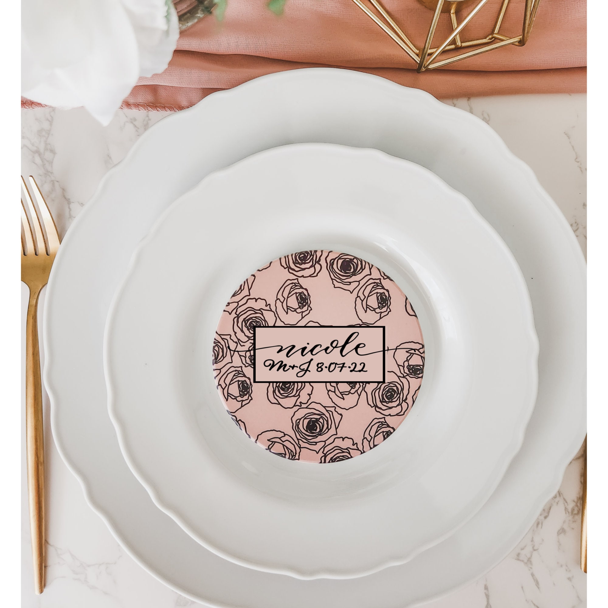 Blue Botanical Rustic Wedding Favor Coaster — The Patterned Desk