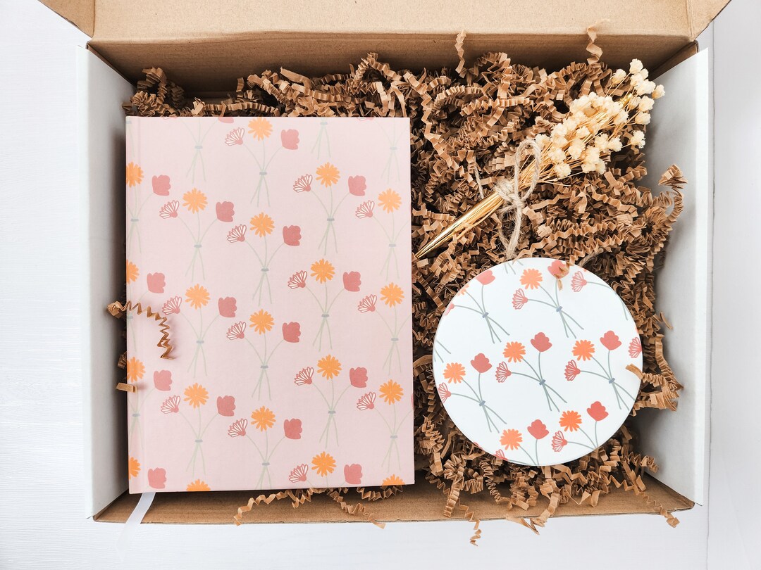 Pink Gift Box for Women, Floral Hardbound Journal, Flower Ceramic ...
