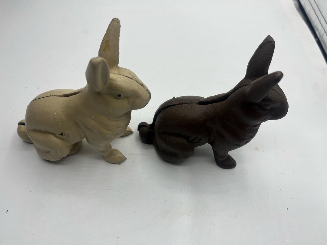 Vintage Pair of Cast Metal Rabbits Brown and Tan - Etsy