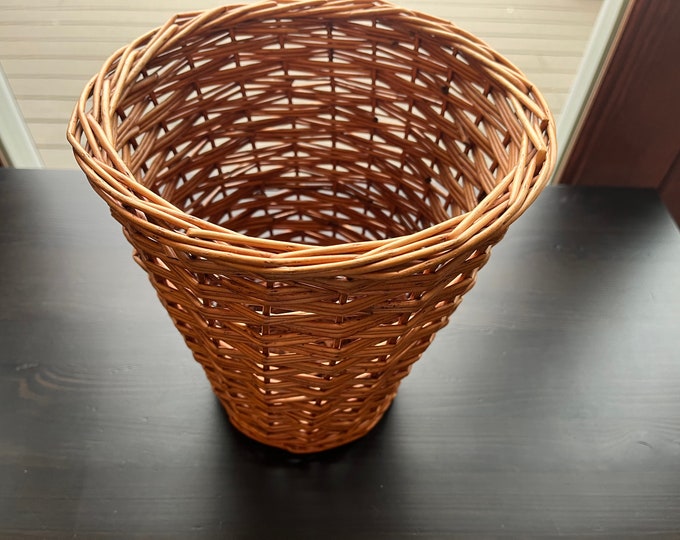 Vintage Natural Colored Woven Wicker Waste Basket - Etsy