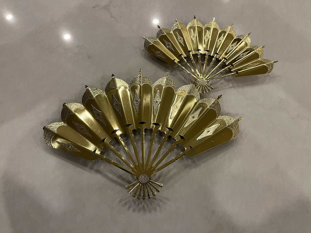 Vintage Pair of Home Interior Metal Goldstone Wall Decor Fans - Etsy