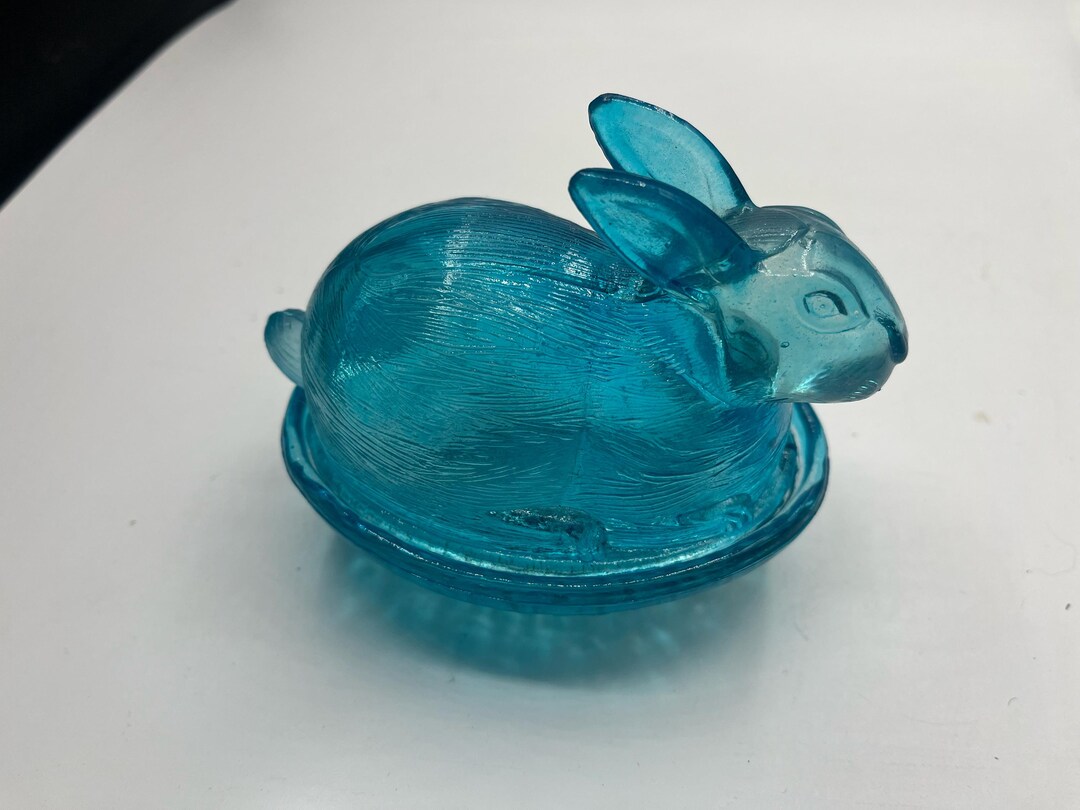 Vintage Blue Glass Rabbit 2 Part Candy Dish - Etsy