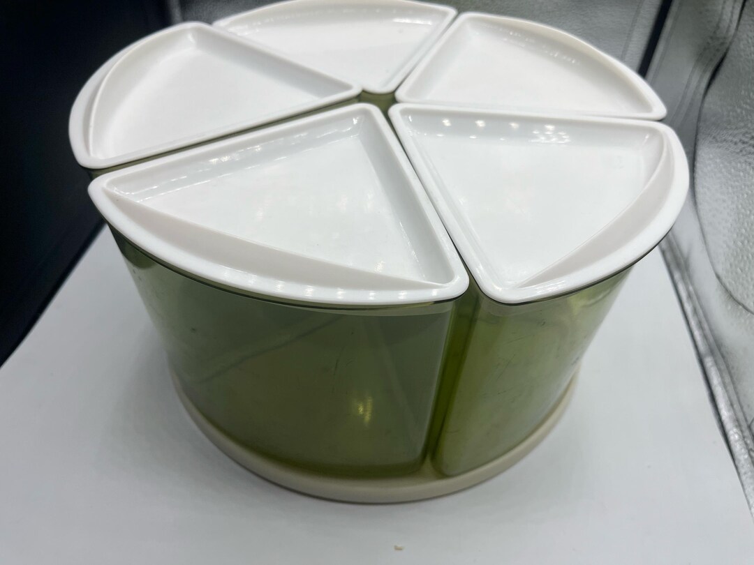 Vintage 70's MCM Avocado Green Mini-bin-a-revolving 5 Container Lazy ...