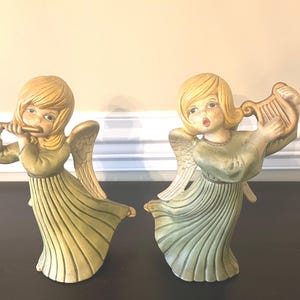 Pair of Vintage Ceramic Mold Angels With Musical Instruments - Etsy