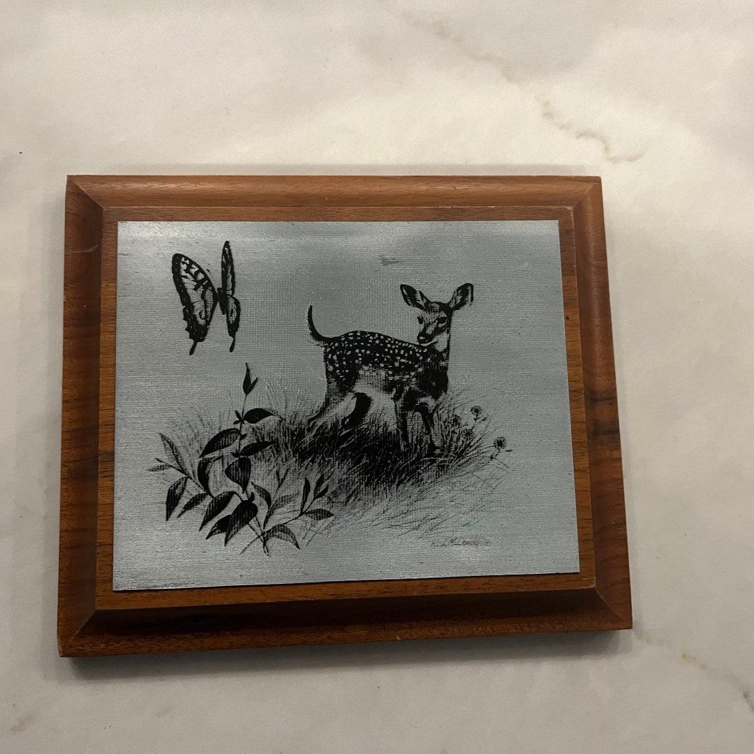 Iminac Nature Etching Fawn and Butterfly Wall Hanging - Etsy