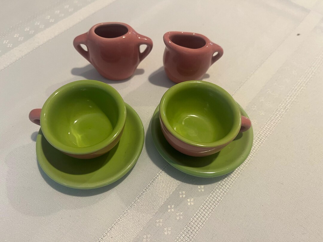 Mini Porcelain Pink and Green Tea Set - Etsy