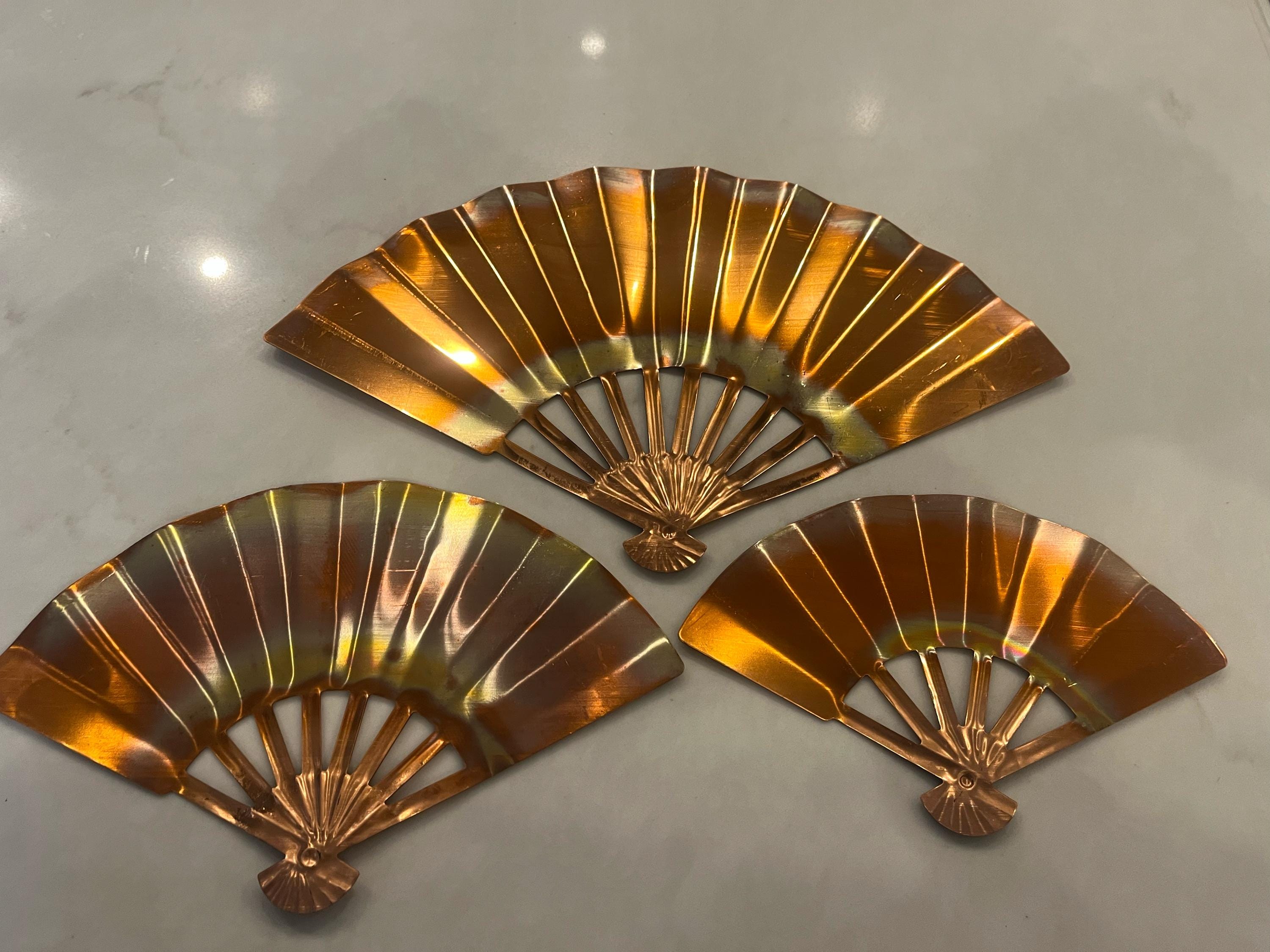 Vintage Set of 3 Copper Heat Treated Fans for Wall Hangings - Etsy