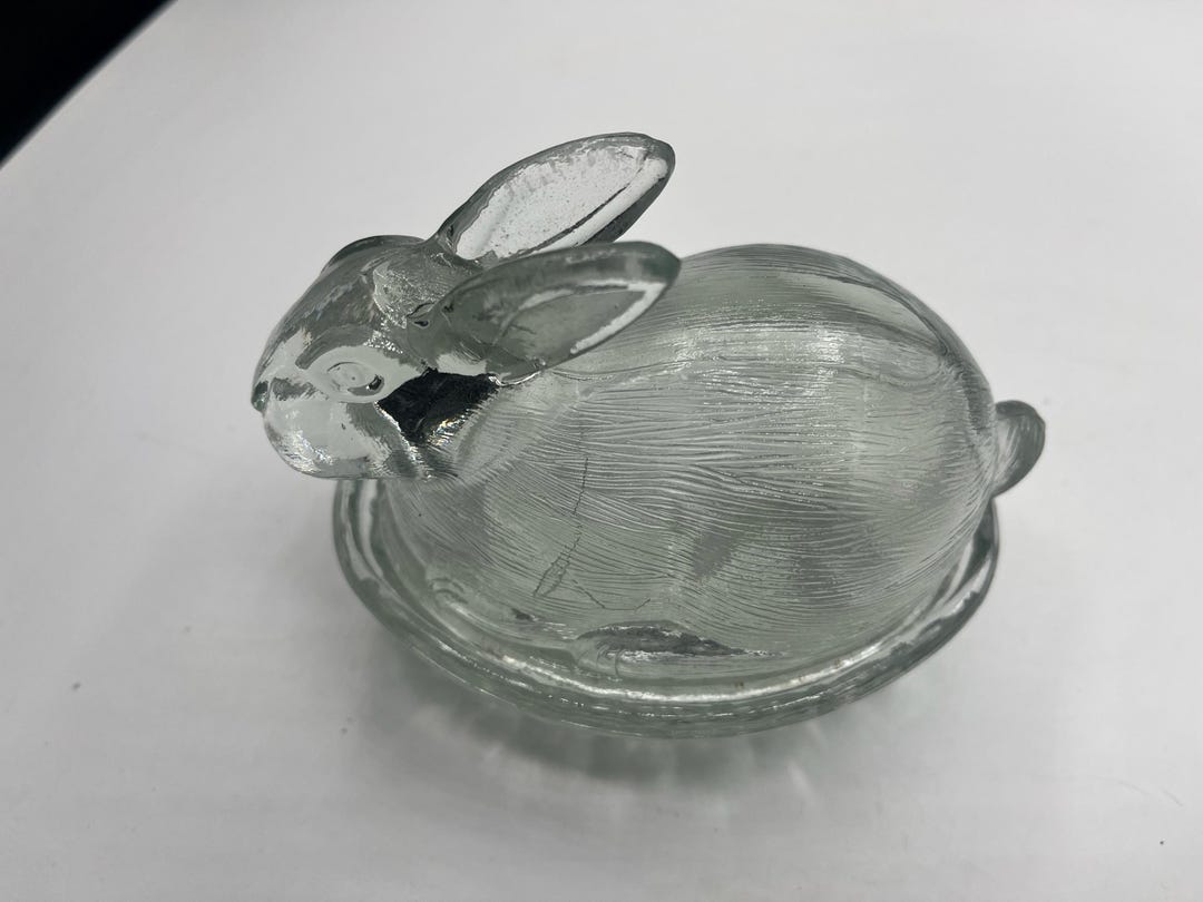 Vintage Clear Glass Rabbit 2 Part Candy Dish - Etsy