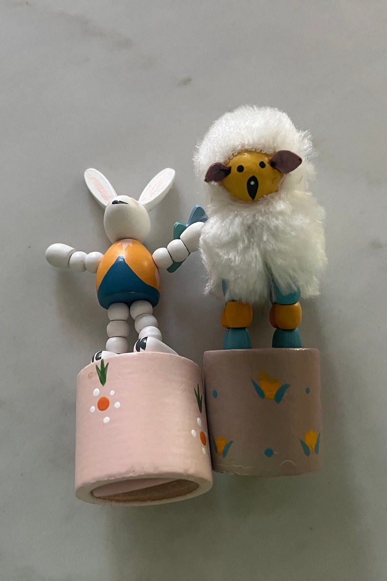 Pair Vintage Wooden Push Puppets - Etsy