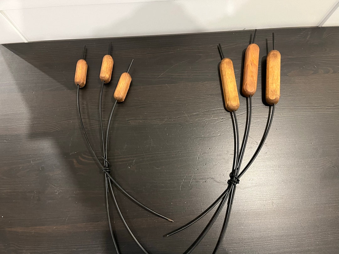 Vintage MCM Wood and Metal Cattail Reed Wall Hangings - Etsy