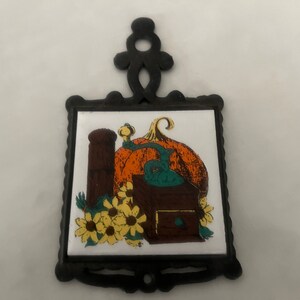 Vintage Cast Iron Trivet With Fall Scene - Etsy