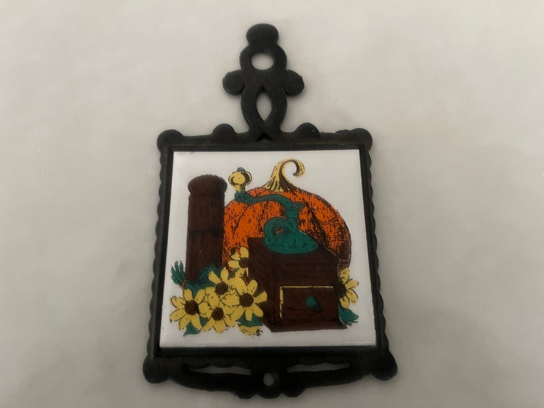 Vintage Cast Iron Trivet With Fall Scene - Etsy