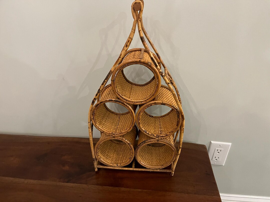 Vintage Wicker and Rattan Wine Rack - Etsy