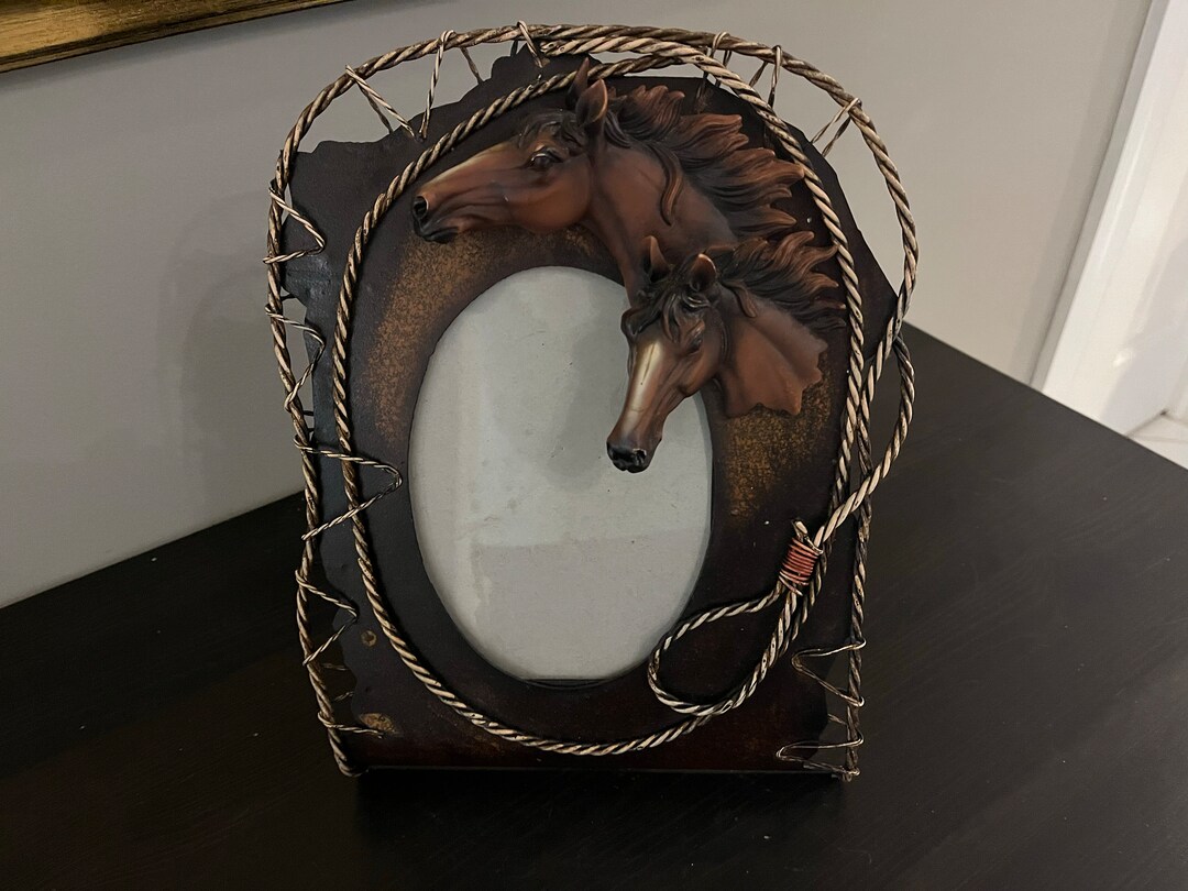 Vintage Horse Head With Faux Rope and Leather Metal Picture Frame - Etsy