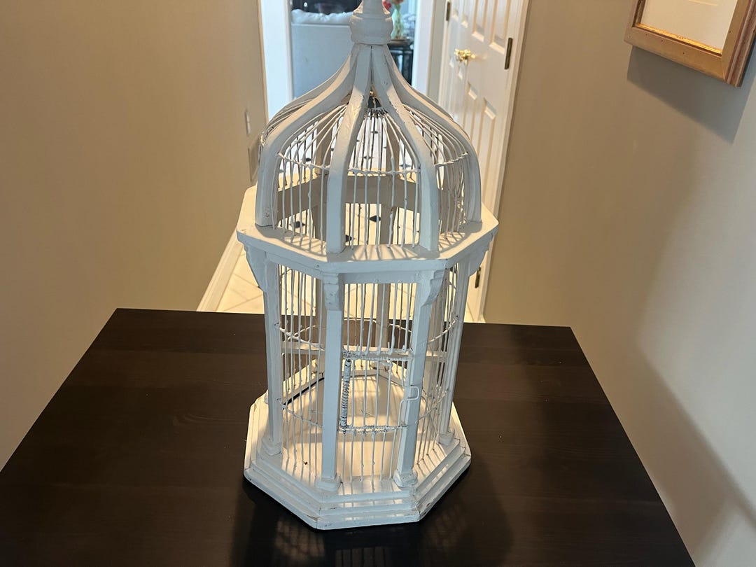 Vintage Wood and Wire White Bird Cage - Etsy