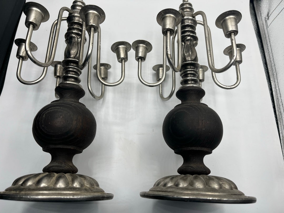 Pair of Decorative Metal and Wood 6 Arm Candelabras - Etsy
