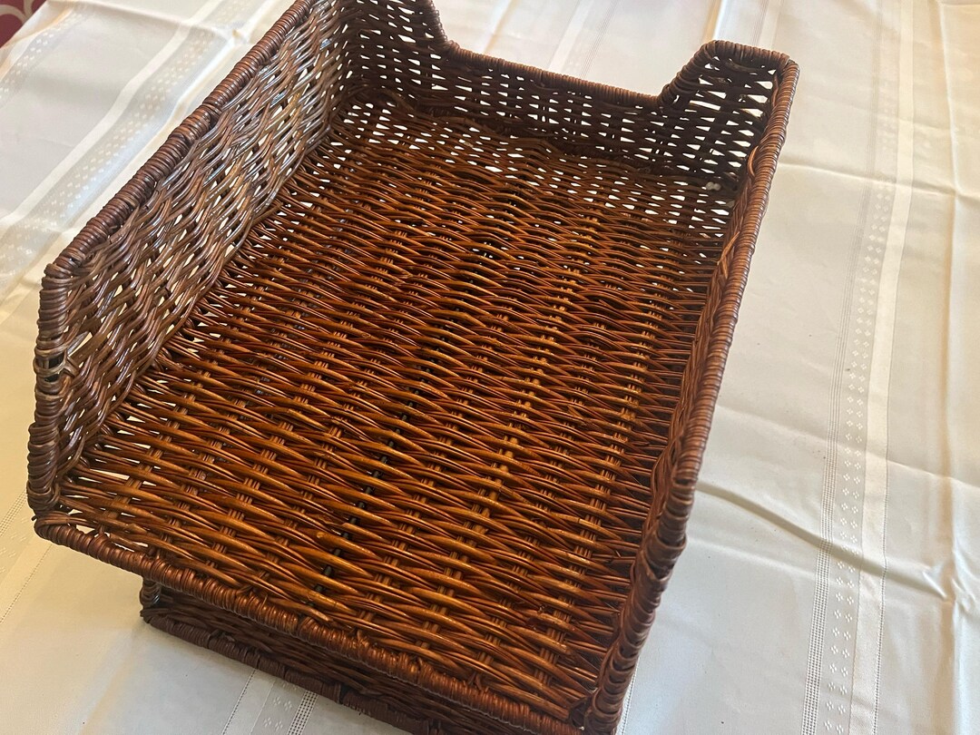 Vintage 2 Tier Wicker Desk Letter or Paper Organizer - Etsy