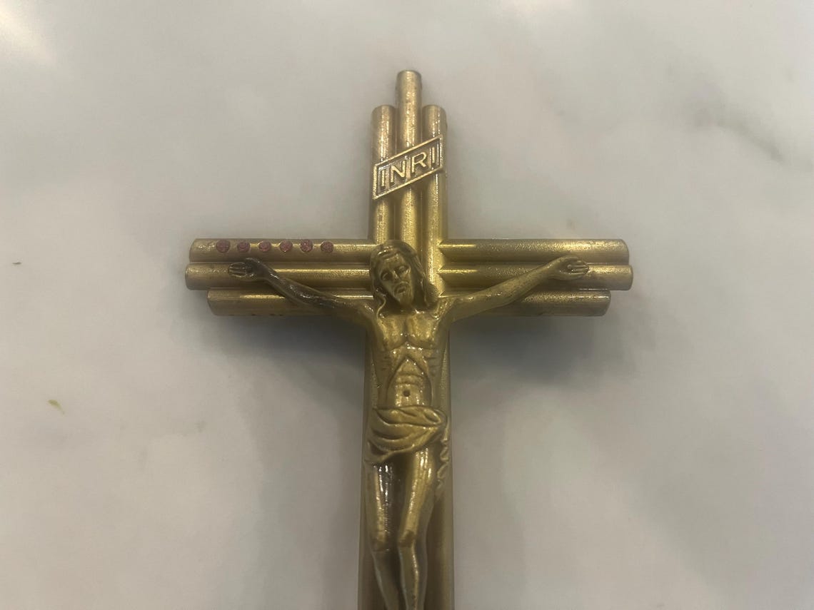 Vintage INRI Crucifix on Removable Stand With Faux Pink Gemstones - Etsy