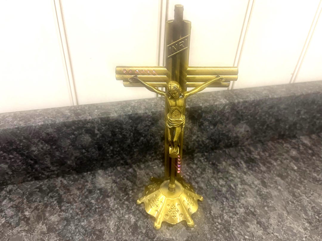 Vintage INRI Crucifix on Removable Stand With Faux Pink Gemstones - Etsy