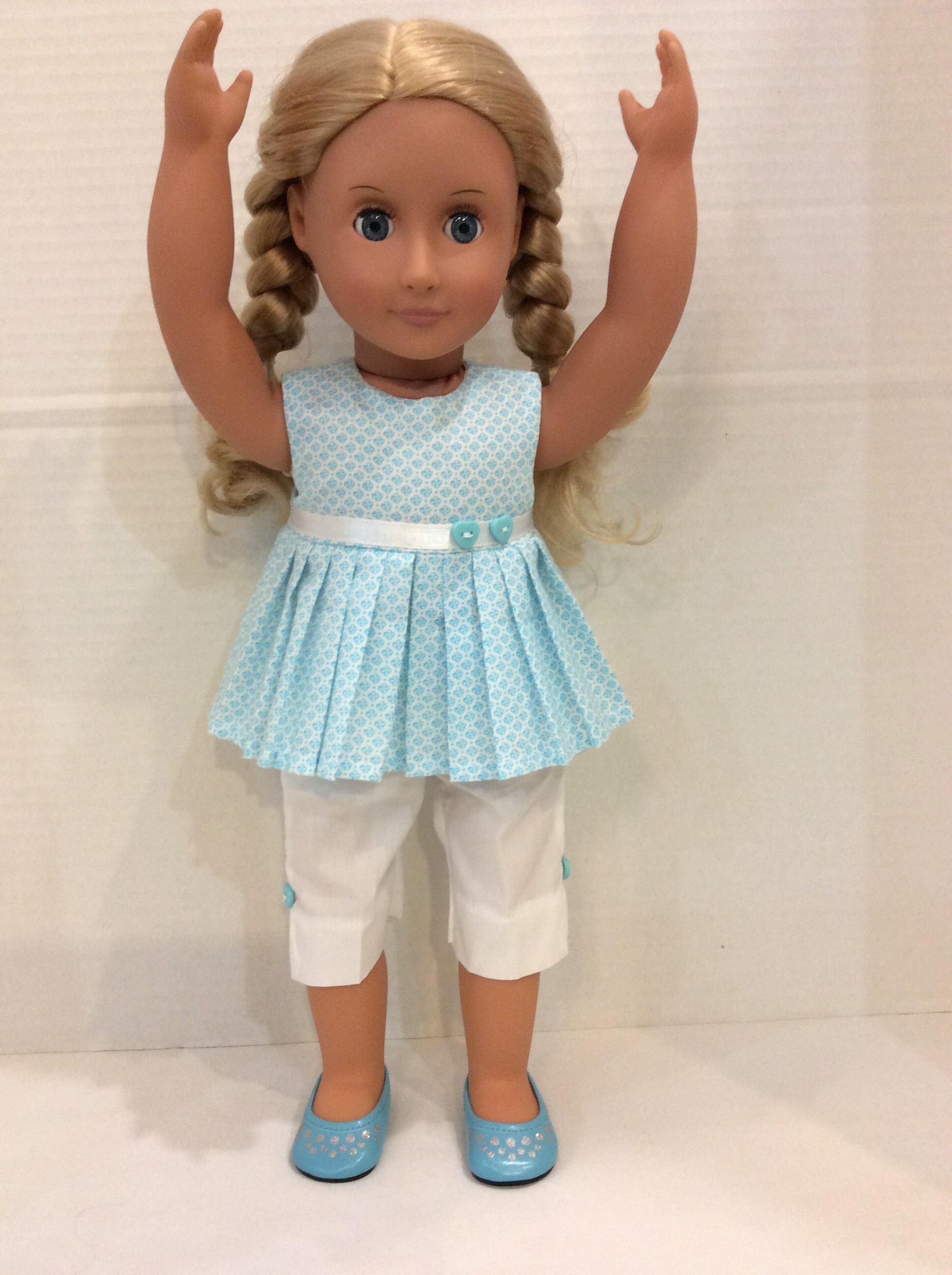 18 Inch Doll Capri Outfit | Breezy Summer Teal Top With White Capris | Top & Capris Are ...