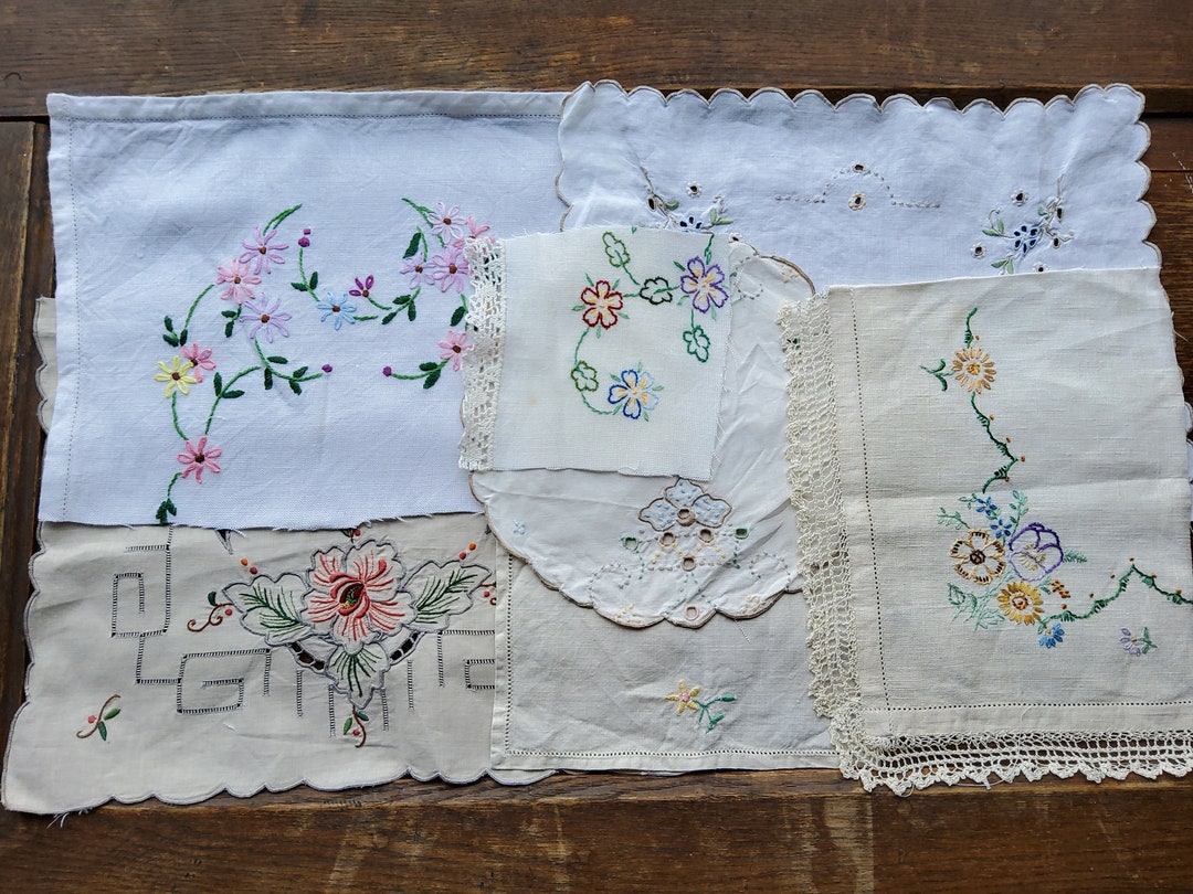 Selection of Vintage Embroidered Table Linen, Doilies, Slow Stitching ...