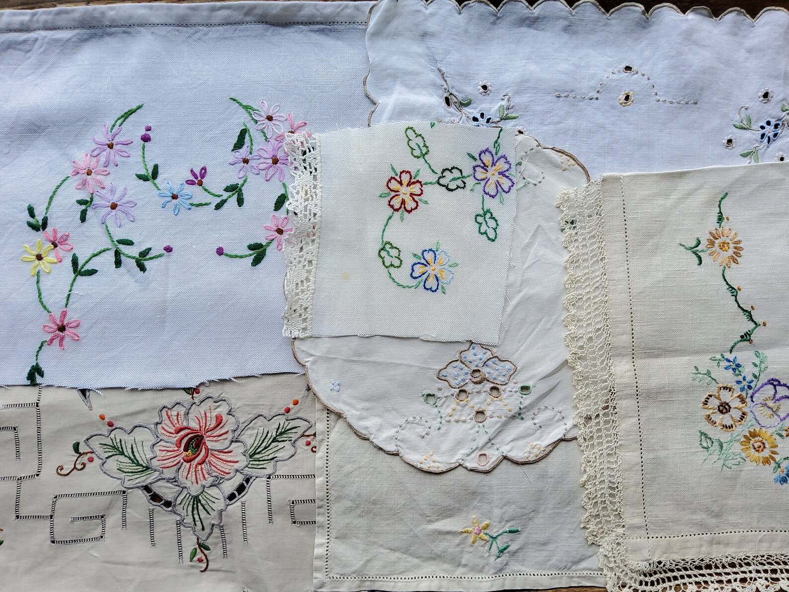 Selection of Vintage Embroidered Table Linen, Doilies, Slow Stitching ...