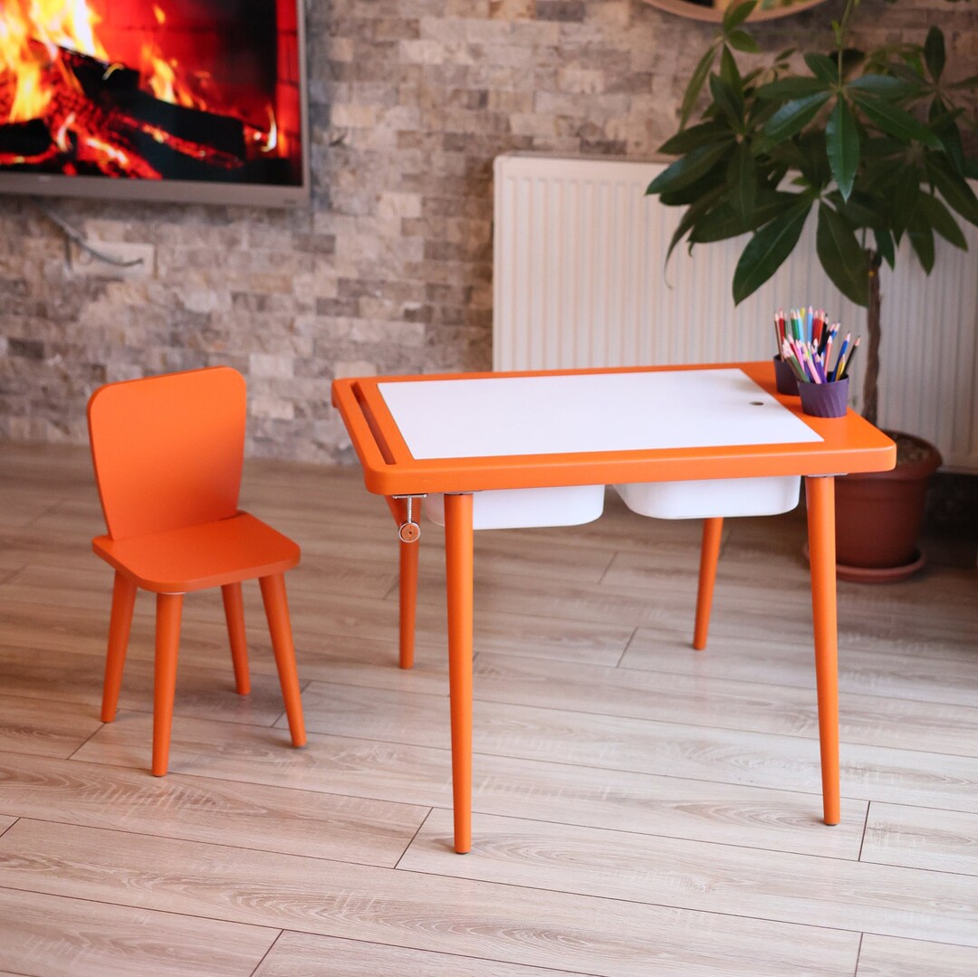 Orange Montessori Activity Table | 100% Birch Wood Sensory Bin ...
