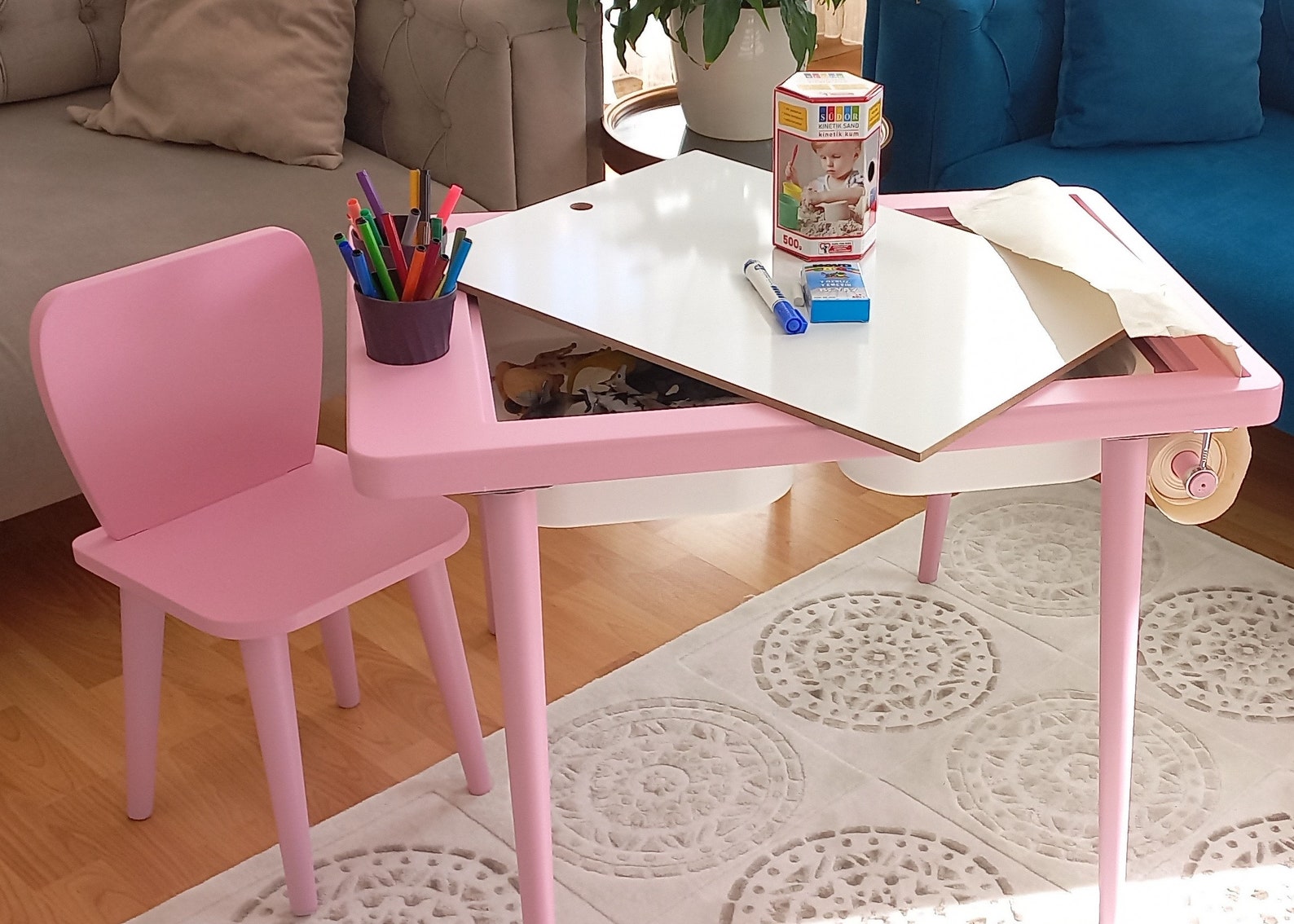 Pink Montessori Activity Table With Bins | 100% Birch Wood Sensory ...