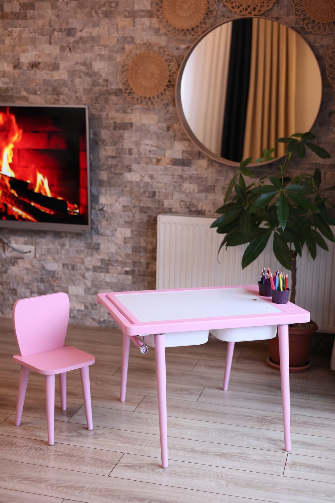 Pink Montessori Activity Table With Bins | 100% Birch Wood Sensory ...