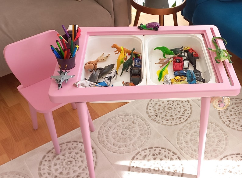 Pink Montessori Activity Table With Bins | 100% Birch Wood Sensory ...