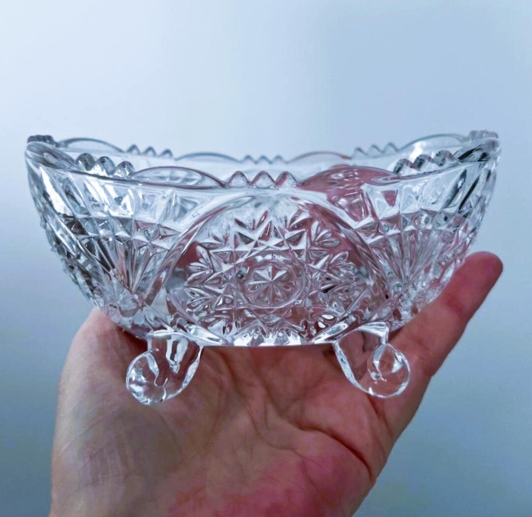 Vintage Lead Crystal Footed Bowl, Fruit Bowl, Floral Cut Glass Bowl ...