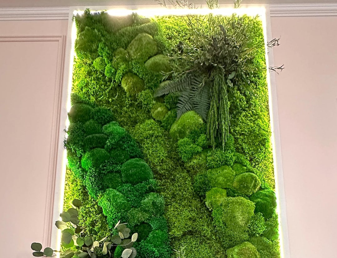 Led Moss Wall Art, LED Stabilized Moss Panel, Wood Moss Wall Panels, Moss Wood Sign, Light Wall ...