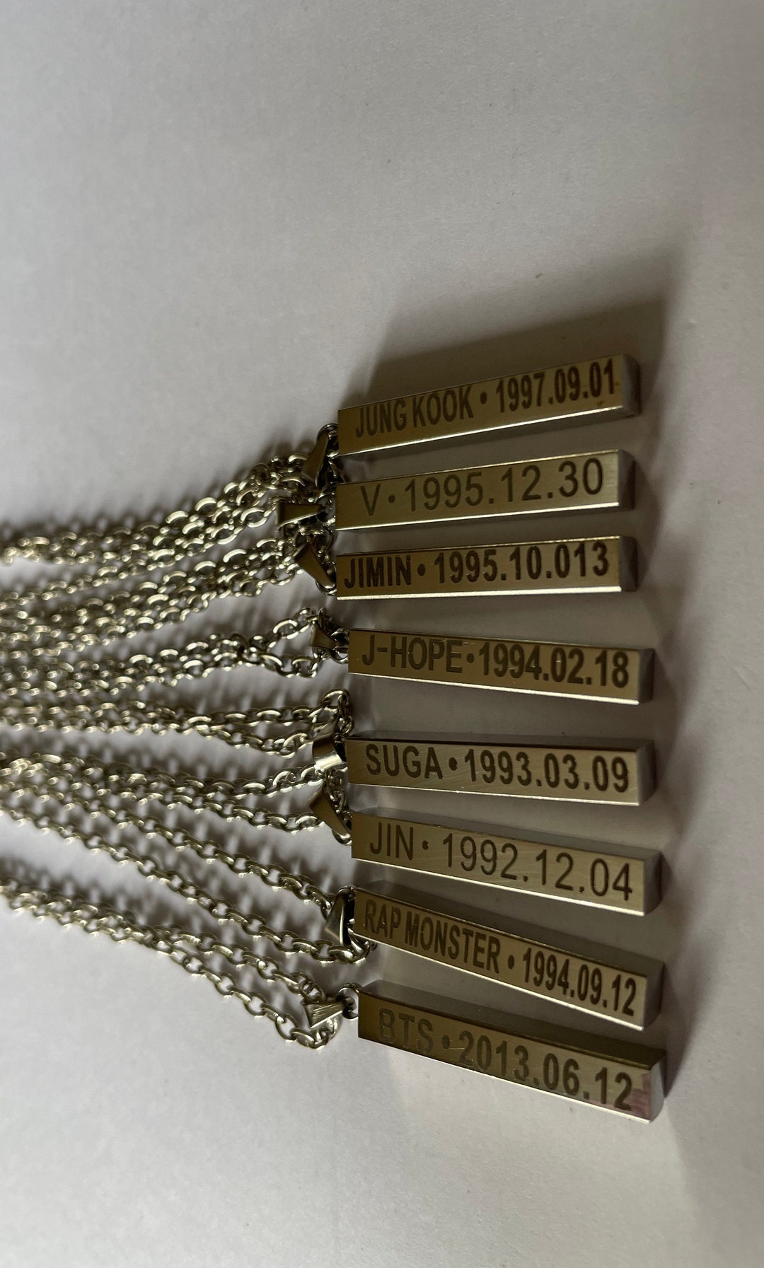 KPOP 7 Boy Band BTS Stainless Steel Engraved Named Bar Chain Necklace ...
