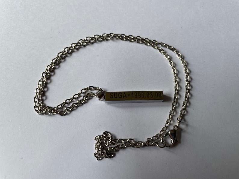 BTS Stainless Steel Engraved Named Bar Chain Necklace - Etsy