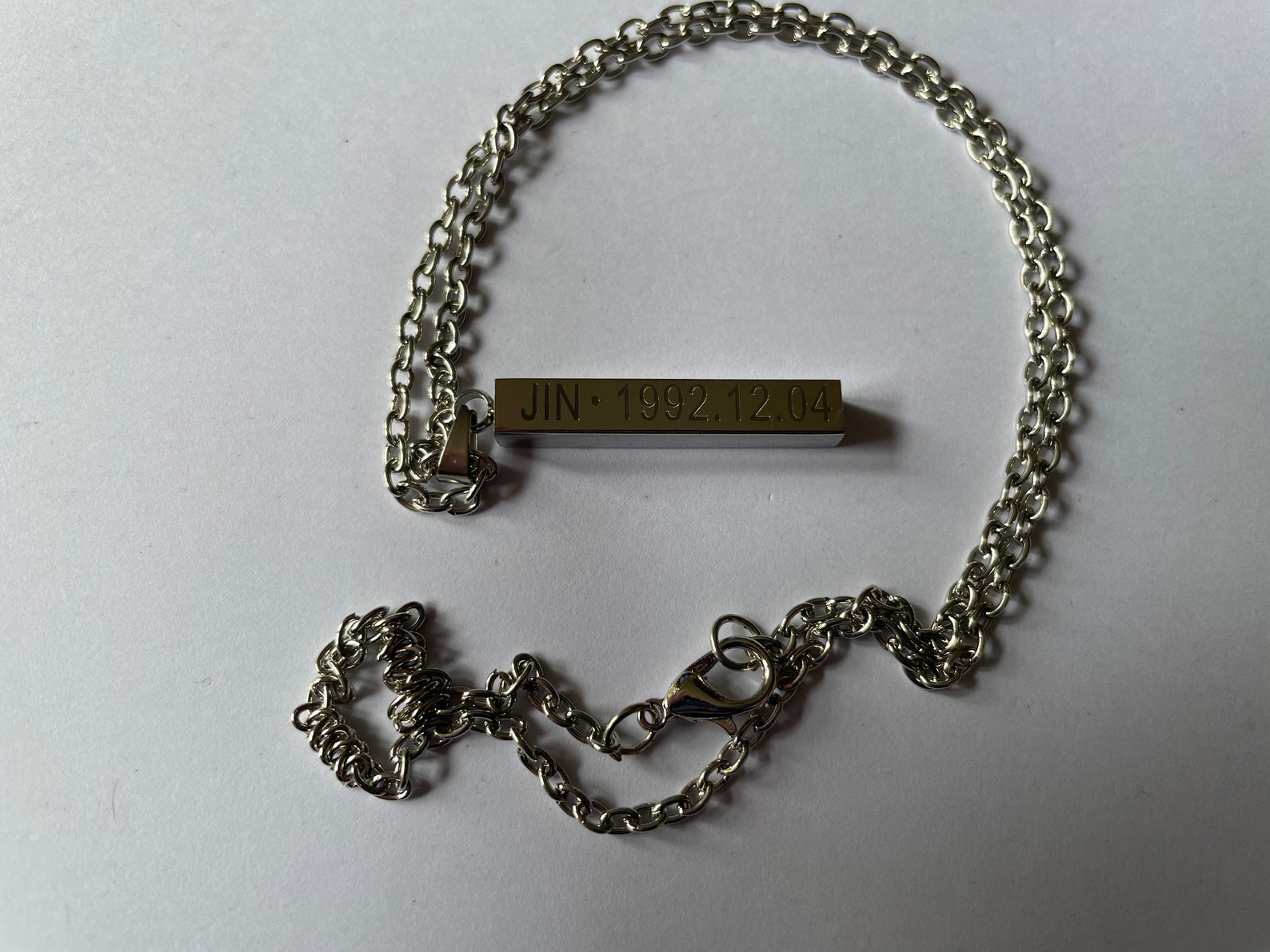 BTS Stainless Steel Engraved Named Bar Chain Necklace - Etsy