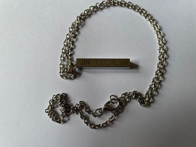 BTS Stainless Steel Engraved Named Bar Chain Necklace - Etsy