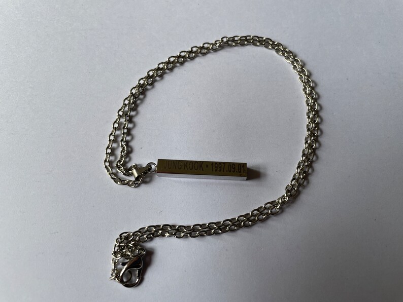 BTS Stainless Steel Engraved Named Bar Chain Necklace - Etsy