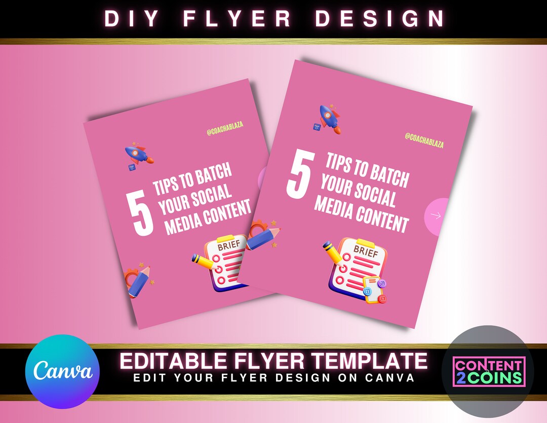 DIY 5 Tips to Batch Content Template, Content for Instagram, 5 Tips ...