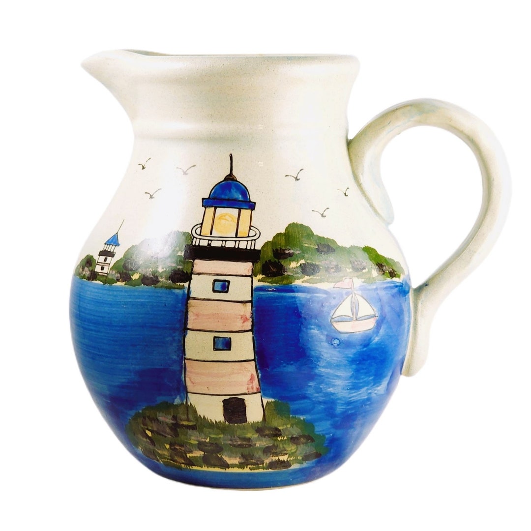 Nautical Themed Large Pitcher Coastal Beach House Lighthouse WCL ...
