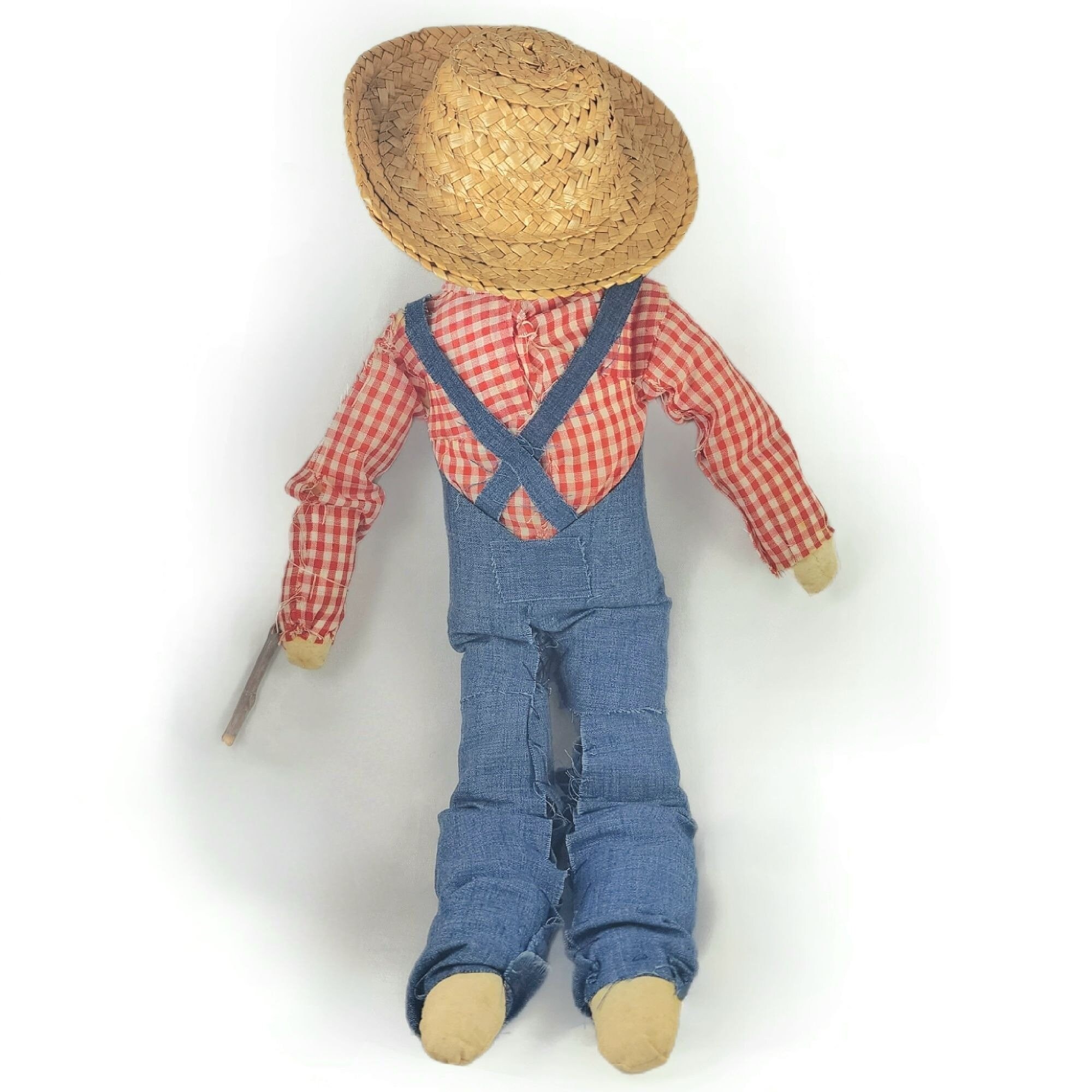 Antique Vintage Rag Doll Farmer With Straw Hat Handmade Scarecrow ...