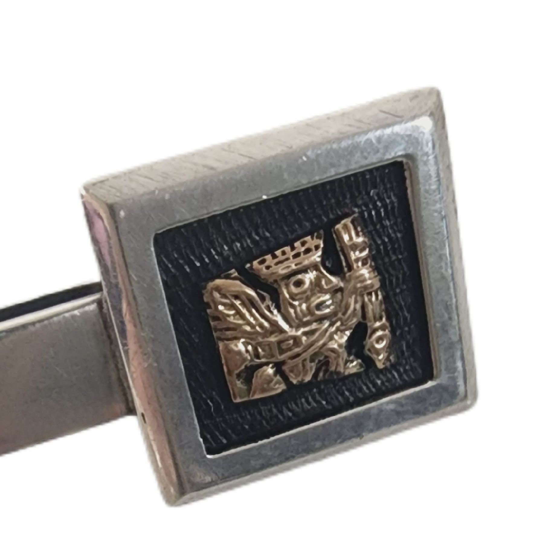 Vintage 18K Gold Sterling Silver 925 Tie Bar Inca Tribal Peru Mens Tie ...