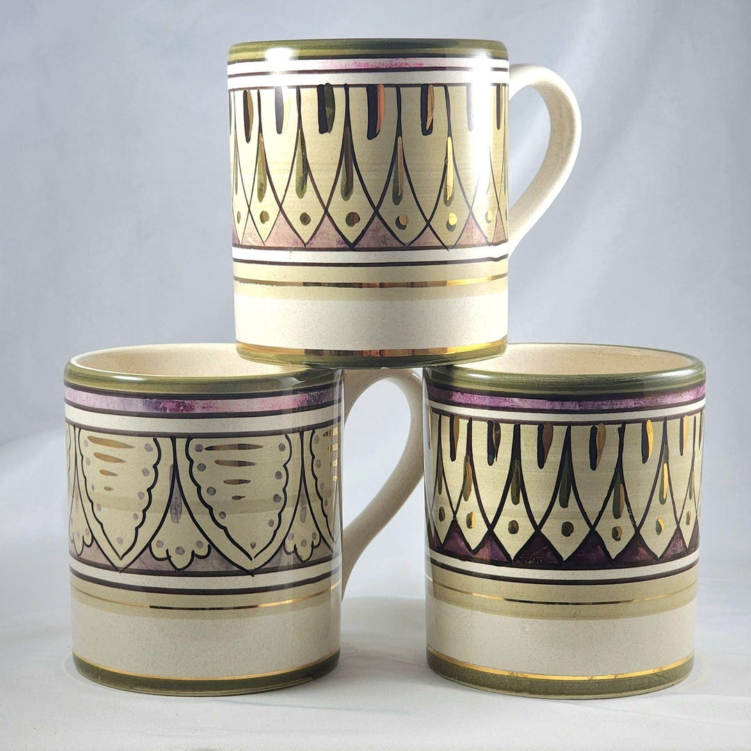 Starbucks Sberna Deruta Italy Coffee Mug 3pc Set Rare Gold Trim Italian ...
