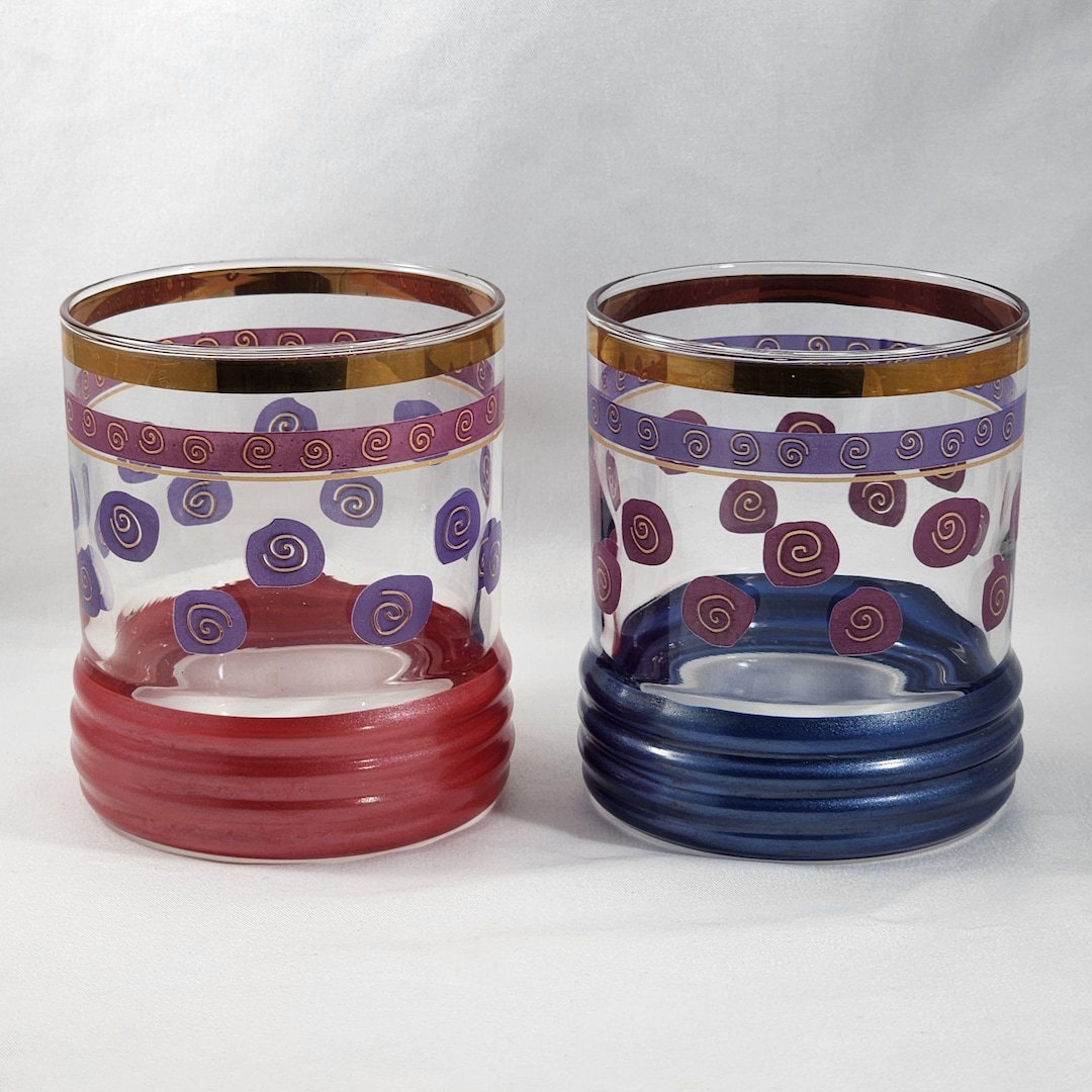 Vintage Swirl Pattern Glass Tumbler Colorful Retro Red Blue Vtg 90s 2pc ...