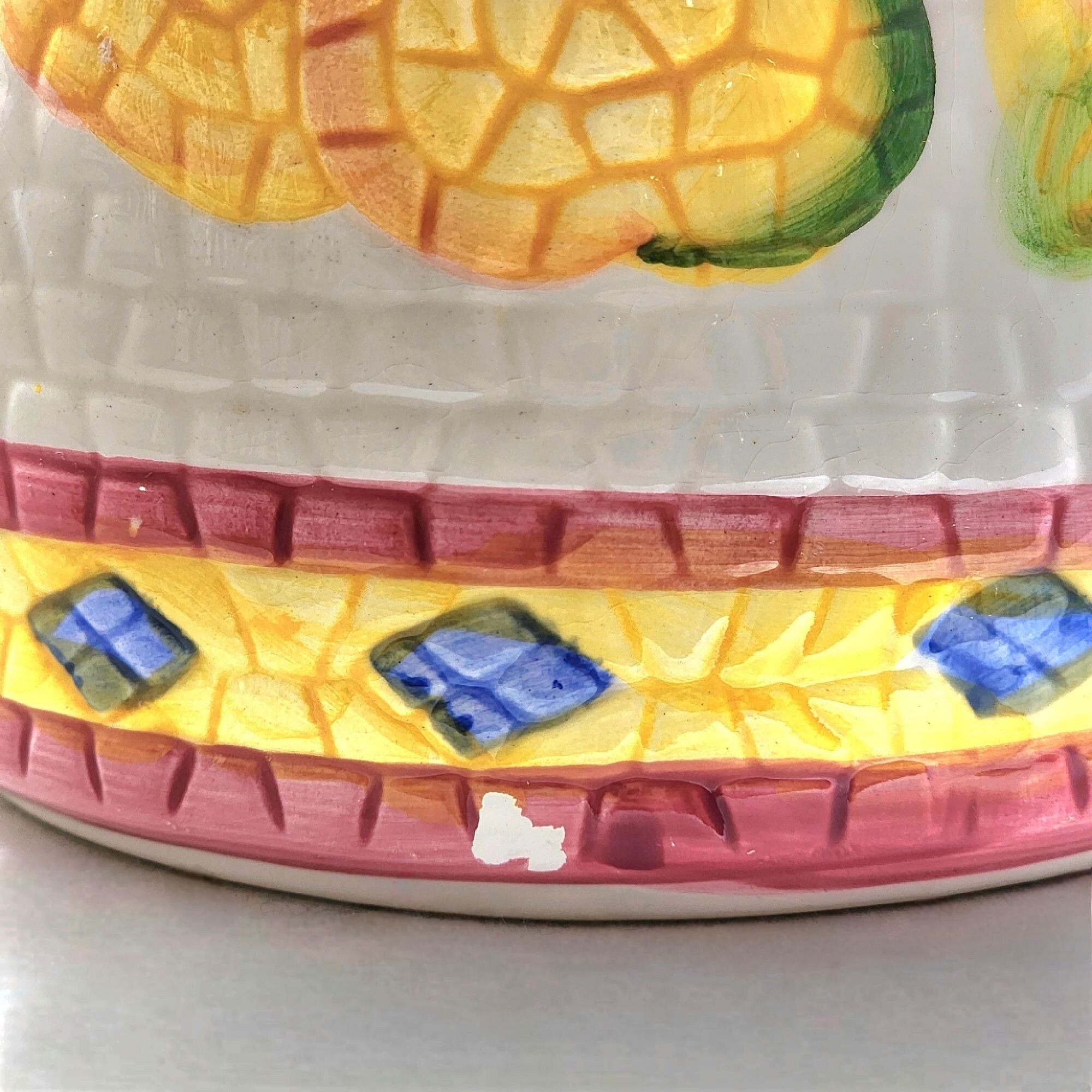 Vintage Farmhouse Canister Set 3pc Fruit Brick Pixel Pattern Ceramic ...