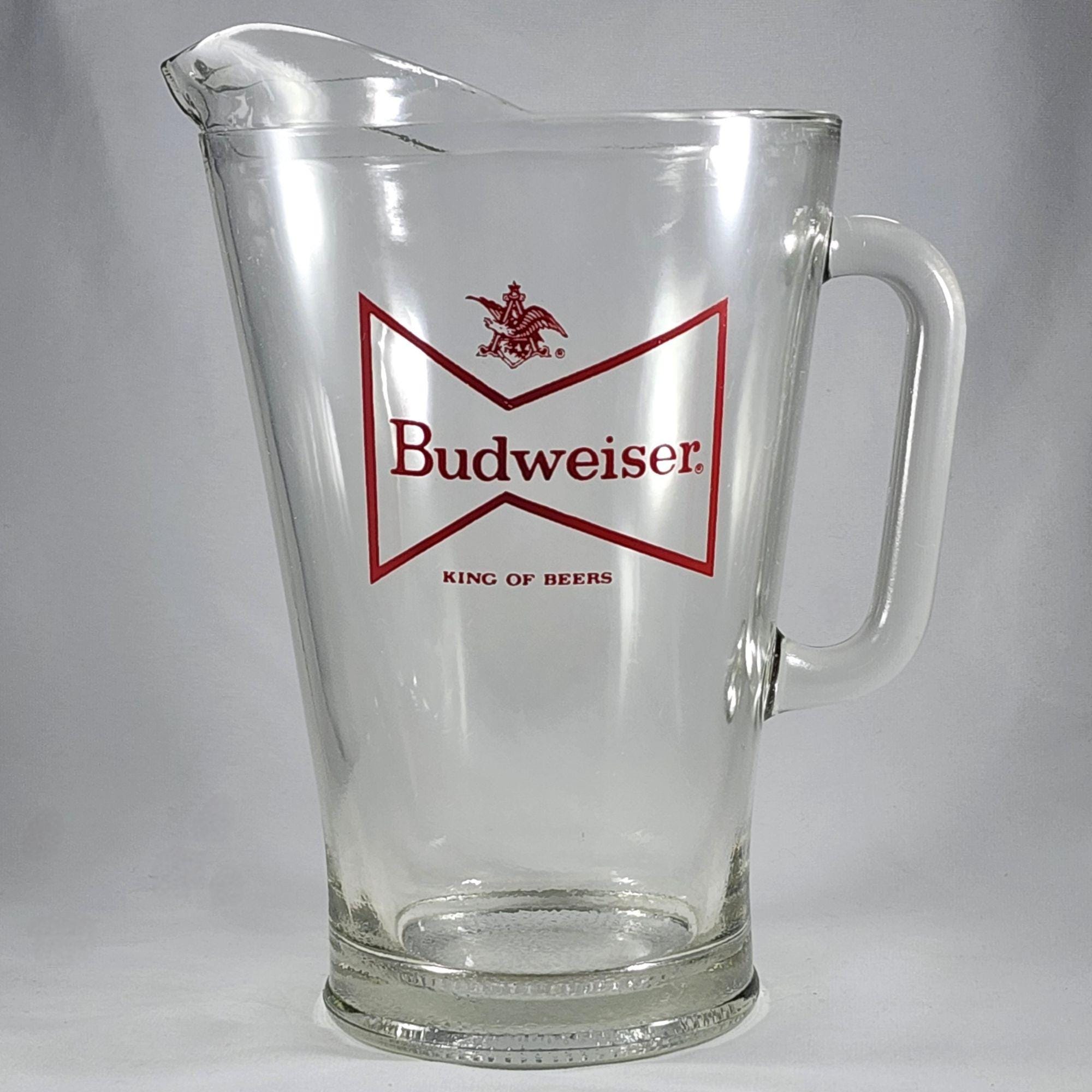 Budweiser Beer Pitcher Vintage Red Logo King of Beers Large Glass Jug ...
